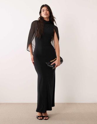 Asos Weiches Maxikleid in Schwarz mit Cape-&Auml;rmeln und &uuml;berlangem Schnitt