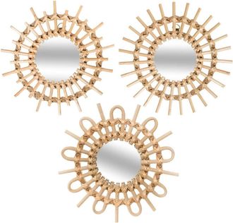 Atmosphera Atmosphera - Set aus 3 Spiegeln Sonne - Rattan D 28 cm - Beige