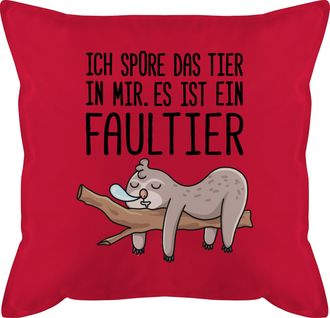 Shirtracer Kissen 50x50 - Statement mit Sprüchen - Das Tier in mir Faultier - 50 x 50 cm - Rot - kuschelkissen kissenbezug spruch sprüche bild männerkissen chill