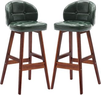 Generic Barhocker mit niedriger R&uuml;ckenlehne und um 360 Grad drehbarer Sitzfl&auml;che, Vintage-Barstuhl mit Kunstlederbezug und Massivholzbeinen