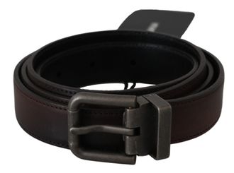 Dolce & Gabbana Solid brauner Leder-G&uuml;rtel mit grauer Schnalle