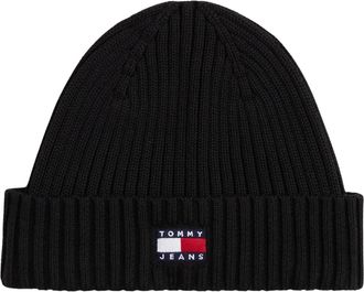 Tommy Jeans Herren Strickm&uuml;tze Heritage Core Beanie mit Logo, Schwarz (Black), Einheitsgr&ouml;&szlig;e
