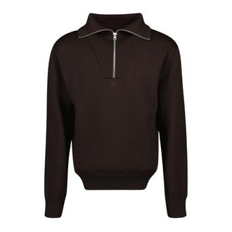 Courr&egrave;ges Homme, Pulls, Brun, Taille: M Pull en Laine Marron &agrave; Col Chemin&eacute;e