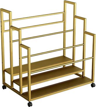 Generic Aufbewahrungsregal for Yogamatten Heimfitnessstudio-Regal mit Rollen Gro&szlig;es Ablagefach for Yogabl&ouml;cke Einfache Montage Platzsparend(Gold - Three Layer