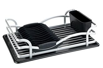 WENKO Égouttoir pour vaisselle alu, égouttoir pour la vaisselle, idéal pour être placé près de lévier, en aluminium inox et matière plastique, 46,5 x 13 x 3