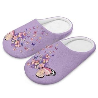 Coloranimal Pantoufles de spa &agrave; bout ferm&eacute; pour femme, chaussures dint&eacute;rieur en coton et lin, pantoufles dint&eacute;rieur en coton, Papillon vintage., 35.5/36.5 EU