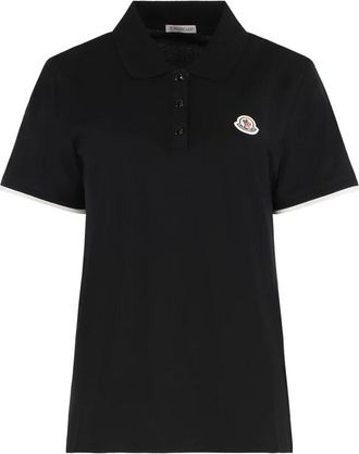 Moncler Femme, Tops, Noir, Taille: 36 FR Polo en coton piqu&eacute; avec logo