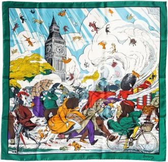 Burberry unisex, Accessoires, Multicolore, Taille: ONE Size Raining Cats & Dogs Silk Scarf