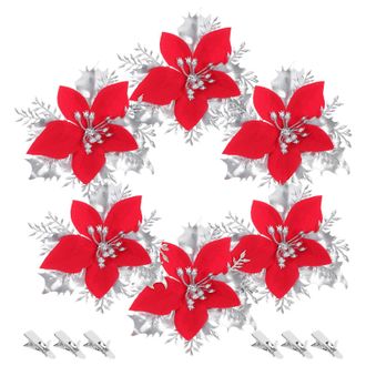 Angoily 6 Glitzernde K&uuml;nstliche Weihnachtssterne Rot mit Clip Festlicher Baumschmuck Lebensechte Weihnachtsblumen f&uuml;r Weihnachtsbaumdekoration und Kranzgestal