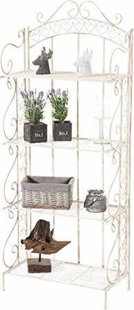 Clp Etag&egrave;re de Rangement Antje I Etag&egrave;re de Jardin en Fer Forg&eacute; I Porte-Plante en M&eacute;tal Etag&egrave;re de Rangement Pliable 4 Niveaux de Rangement, Couleur:cr&egrave;me