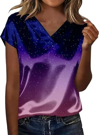 Generic T-shirt d&eacute;contract&eacute; &agrave; manches courtes et col rond pour femme - L&eacute;ger - Pour l&eacute;t&eacute; - Doux et respirant - Pour le quotidien, les voyages, les loisirs, vi