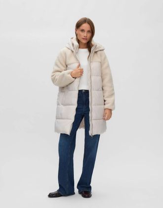 Vero Moda Holly wattierter Mantel mit hohem Kragen in Beige-Grau