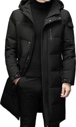 Generic Parka longue &agrave; capuche pour homme - Manteau dhiver &eacute;pais et isol&eacute; - Doudoune chaude et bouffante - Coupe-vent, Noir, 3XL