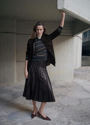 Mango Jupe cuir synth&eacute;tique &agrave; godets marron - Femme - 32 - MANGO