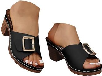 Generic Tongs &agrave; talons &eacute;pais pour femme - Mules &agrave; talons &agrave; enfiler pour robe de mari&eacute;e - Chaussures de mariage - Tongs d&eacute;t&eacute; avec soutien de la vo&ucirc;te plantaire