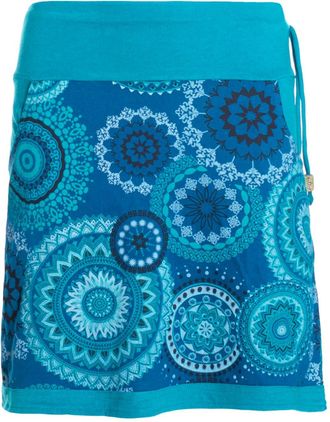vishes Alternative Bekleidung - Damen Mini-Rock Baumwolle Mandala-Muster extra breiter Bund mit Kordel-Zug und Taschen t&uuml;rkis 42