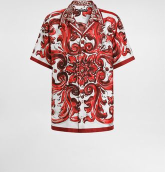 Dolce & Gabbana Hawaiihemd Aus Seidentwill Mit Majolika-print - Mann Hemden Multicolor 41