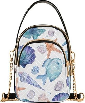 Mnsruu Sac à bandoulière pour femme - Bleu - Coquillage - Poisson - Étoile de mer - Nautique - Océan côtier - Petit sac à bandoulière avec sangle réglable