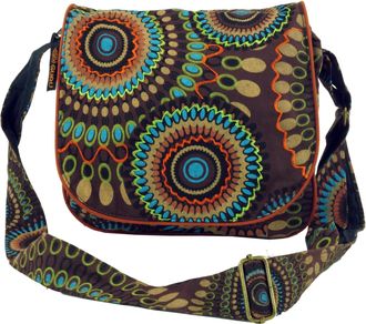 Guru Shop Schultertasche, Hippie Tasche, Goa Tasche - Braun, Unisex - Erwachsene, Baumwolle, 22x23x12 cm