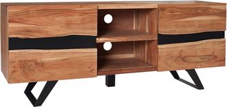 Invicta Interior Massives TV Board Amazonas 160cm Akazie Baumkante Metall schwarz Massivholz Fernsehschrank Wohnzimmerschrank TV-Schrank