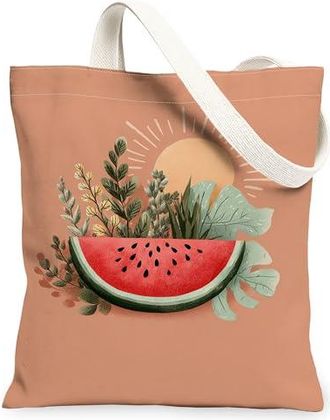 Generic Sacs fourre-tout d&eacute;t&eacute; en toile motif past&egrave;que, motif v&eacute;g&eacute;tal inspir&eacute; de la nature, sacs d&eacute;picerie r&eacute;utilisables, l&eacute;gers et lavables avec bandouli&egrave;re, 