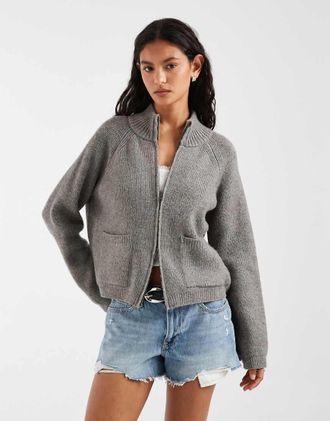 Free People pull demi-zipp&eacute; On it gris froid
