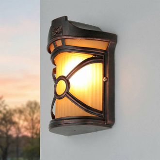 Licht-Erlebnisse Au&szlig;enwandlampe Metall Glas in Braun Antik Creme IP44 Garten Balkon T:15 cm E27 max. 60W Rustikal blendarme Au&szlig;enleuchte Terrasse DON