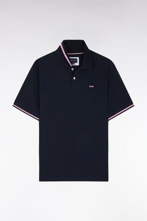 Eden Park Polo &Agrave; Manches Courtes En Coton Marine Jacquard Dos Eden Park Coupe D&eacute;contract&eacute;e