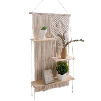 Generico Schwimmendes Pflanzenregal, Makramee-Regal | Dekoration f&uuml;r Pflanzen und Regale, b&ouml;hmischer Teppich, 3-stufige Wanddekoration, Boho-Leben-Regale, schw