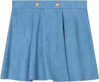 Balmain Femme, Jupes, Bleu, Taille: 38 FR Button Pleated Skirt