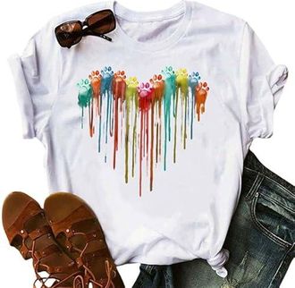 Keephen Patte de Chien Amour Coeur T-Shirt Femmes Mignon Patte de Chien Impression 3D Manches Courtes Tee Shirt &Eacute;t&eacute; Grande Taille Col Rond Pullover Tops