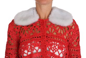 Dolce & Gabbana Womens Red Cardigan Crochet Knit Raffia Sweater Viscose Clothing