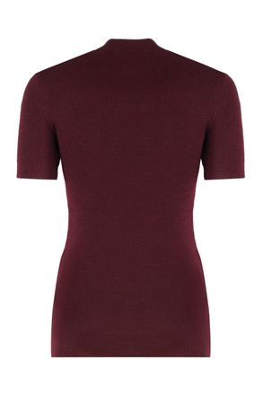 Prada Womens Short-Sleeve Wool Shirt Amaranth Virgin Knitwear Sweater