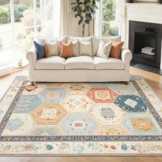 Generic Tapis &agrave; Motif Patchwork Simple G&eacute;om&eacute;trique Grand Antid&eacute;rapant &agrave; Poils Courts Doux Chambre Poil Ras de Sol Color&eacute;, 120 x 180 cm