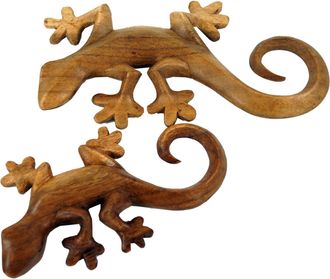 Guru Shop Geschnitztes Wandbild Deko Wandrelief Gecko - Links, Size:klein (16x10x2,5 cm)