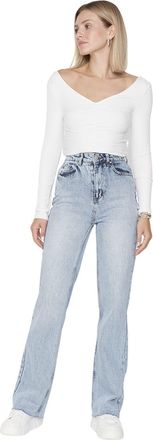 Trendyol Damen Trendyol Herren Hoher Bund Wide Leg Jeans, Hellblau, 40 EU