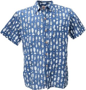 Guru Shop Chemise imprim&eacute;e &agrave; manches courtes en coton pour homme, bleu, M