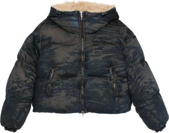 Diesel Femme, Vestes, Bleu, Taille: 38 FR Veste à capuche camouflage avec fausse fourrure
