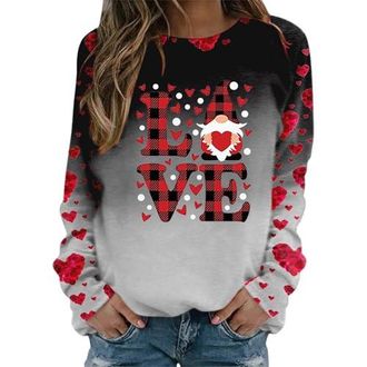 Generic Sweat-shirt &agrave; manches longues et col rond imprim&eacute; d&eacute;contract&eacute; pour la Saint-Valentin 2026, gris, XXL