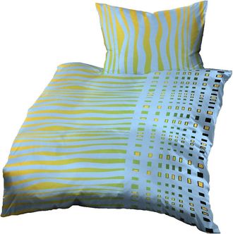 Gerald Wittmann Bettwäsche 140x200 cm + 70x90 cm, Mikrofaser, Zebra-Streifen Blau Gelb Grün