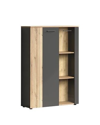 Trendteam Esteban - Sideboard - Anthrazit/Evoke Eiche - Vitrine mit 6 F&auml;chern - (BxHxT) 90 x 132 x 34 cm - 4 Einlegeb&ouml;den - kratzfest