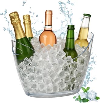 Relaxdays Getränkekühler, 6l Partywanne, Sekt, Bier, Wein kühlen, Kunststoff, HxBxT: 25,5 x 34,5 x 26 cm, transparent