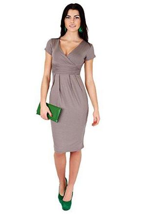 FUTURO FASHION Robe en Jersey pour Femme - Classique/élégant - col en V - pour Cocktail/Travail - 5900 - Cappuccino - 36/38 (M)