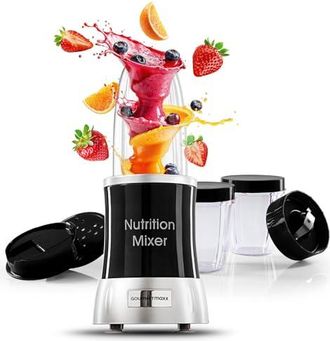 Gourmetmaxx Nutrition Mixer | Smoothie Maker avec set daccessoires XXL | 11 pi&egrave;ces | Blender avec recettes, To go & couvercles de conservation de la fra&icirc;cheur | P