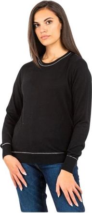 Gas Gas, Femme, Pulls, Noir, Taille: 36 FR SweaT-shirt en coton avec finitions c&ocirc;tel&eacute;es