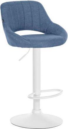 Clp Tabouret De Bar Milet en Tissu I Chaise Haute De Bistrot avec Repose-Pieds Et Pied en Métal I Pivotant Réglable, Couleur:Bleu, Couleur du Cadre:Blanc