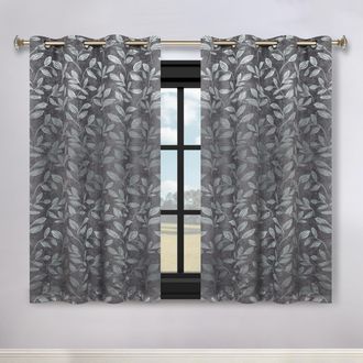 Superior Halbverdunkelnde Vorhänge mit Blättermuster, Raumverdunkelung, Thermovorhänge für Schlafzimmer, Küche, Wohnzimmer, Ösenleiste, Sonnenblockierung, Fens