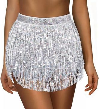 Generic Jupe unie en mousseline de soie pour femme - Jupe de danse bulle - Jupe courte - Jaune, argent&eacute;, taille unique