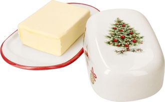 MamboCat Maestro Natale 2tlg. Butterdose mit Deckel I Keramik-Dose mit Weihnachtsdekor für 1 Stück Butter (250g) I Für das Frühstück an Weihnachten & Co