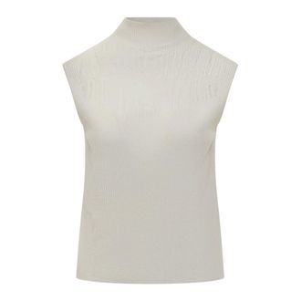 Genny Femme, Tops, Gris, Taille: 42 FR D&eacute;bardeur en maille c&ocirc;tel&eacute;e &agrave; col montant